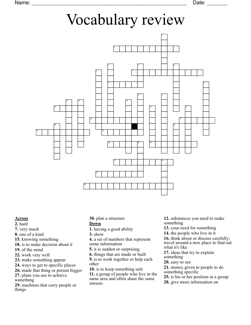 Vocabulary review Crossword - WordMint