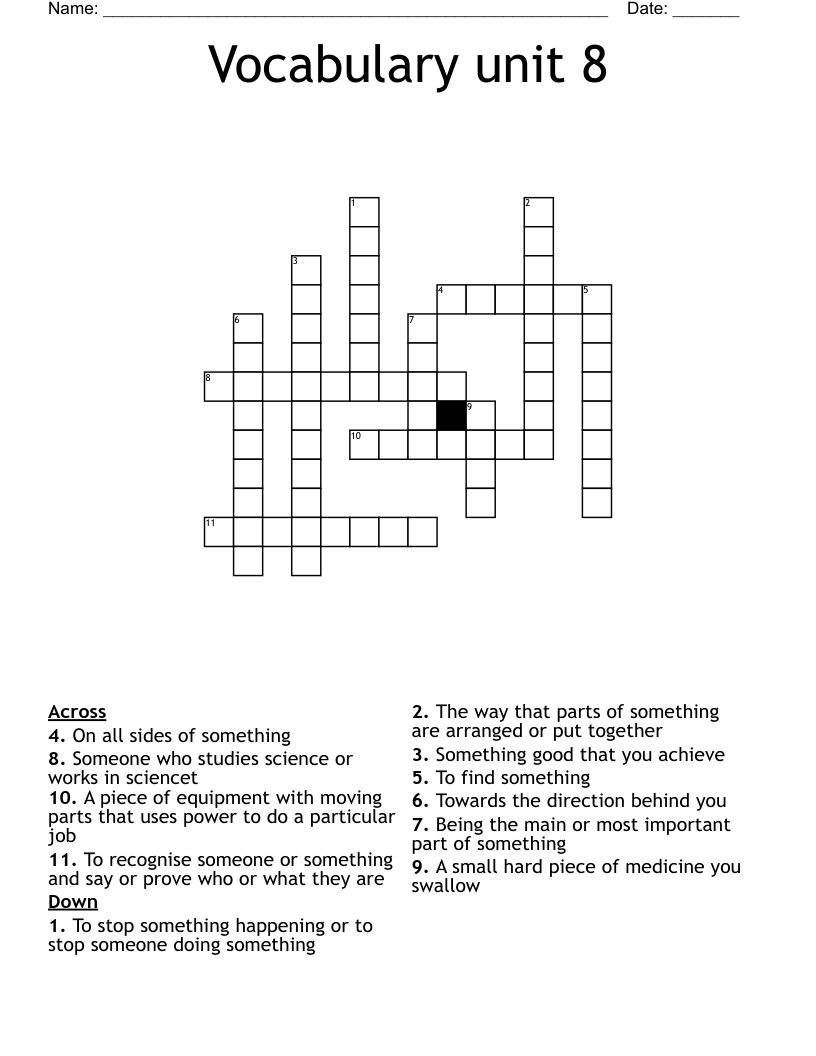 Vocabulary unit 8 Crossword - WordMint