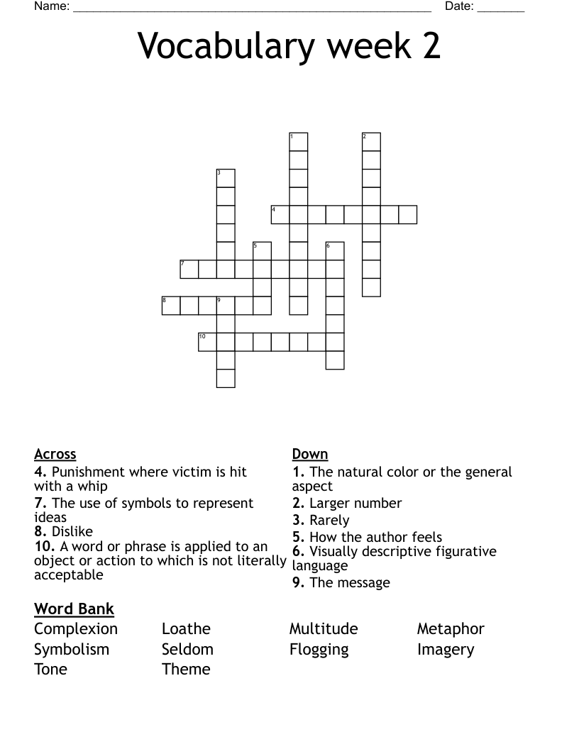 Vocabulary week 2 Crossword - WordMint