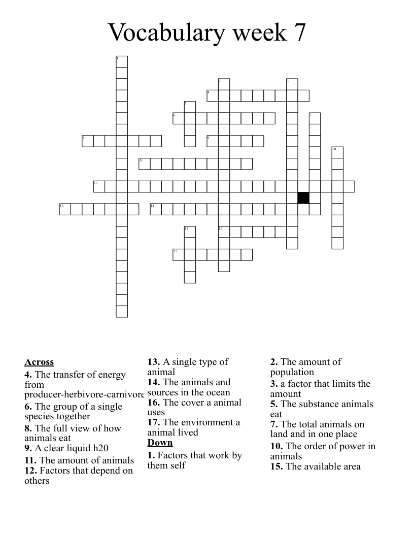 Vocabulary week 7 Crossword - WordMint
