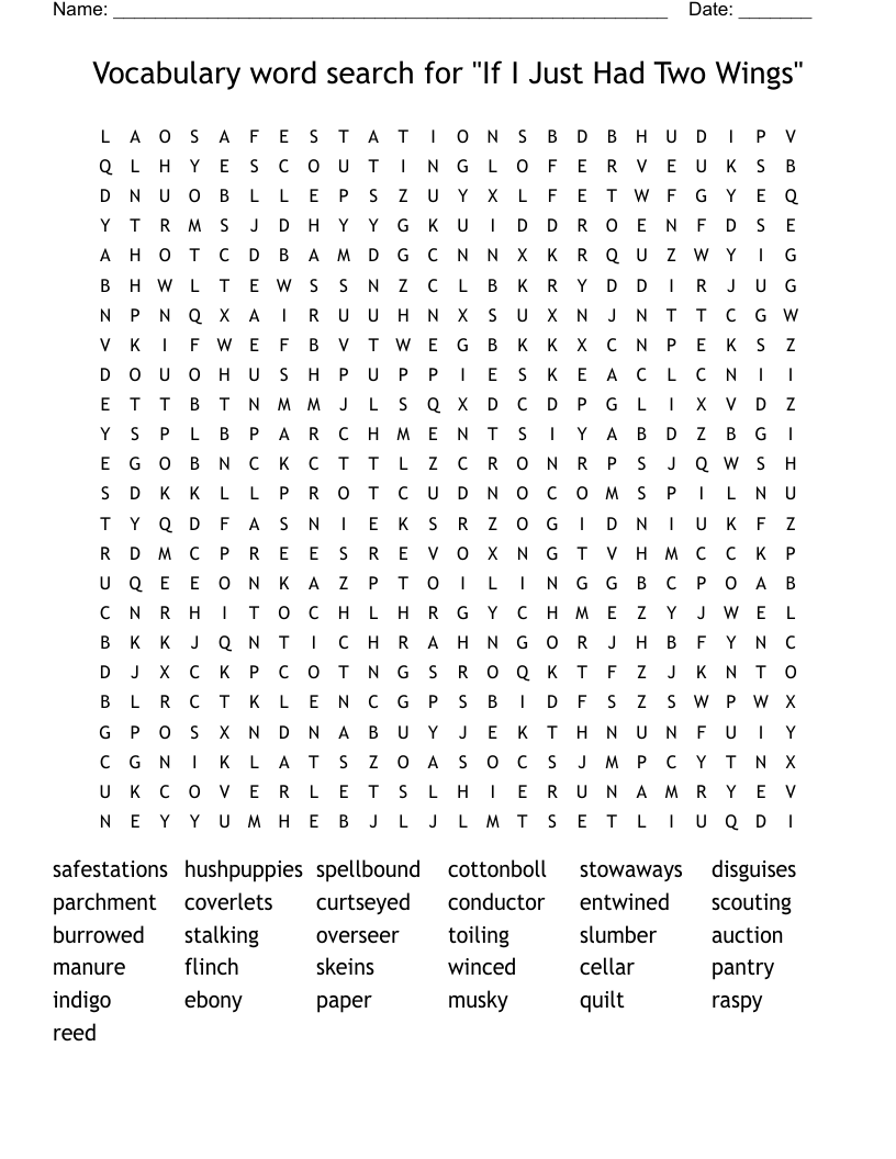 Vocabulary word search for "If I Just Had Two Wings" - WordMint