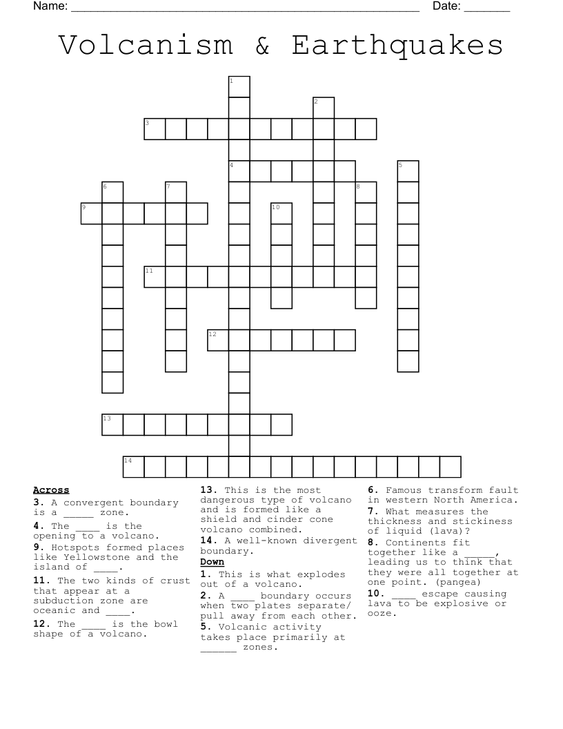 Volcanism & Earthquakes Crossword - WordMint