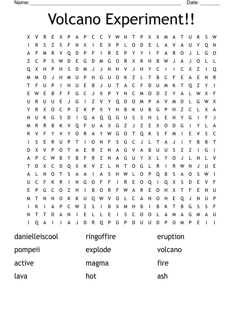 Volcano Experiment!! Word Search - WordMint