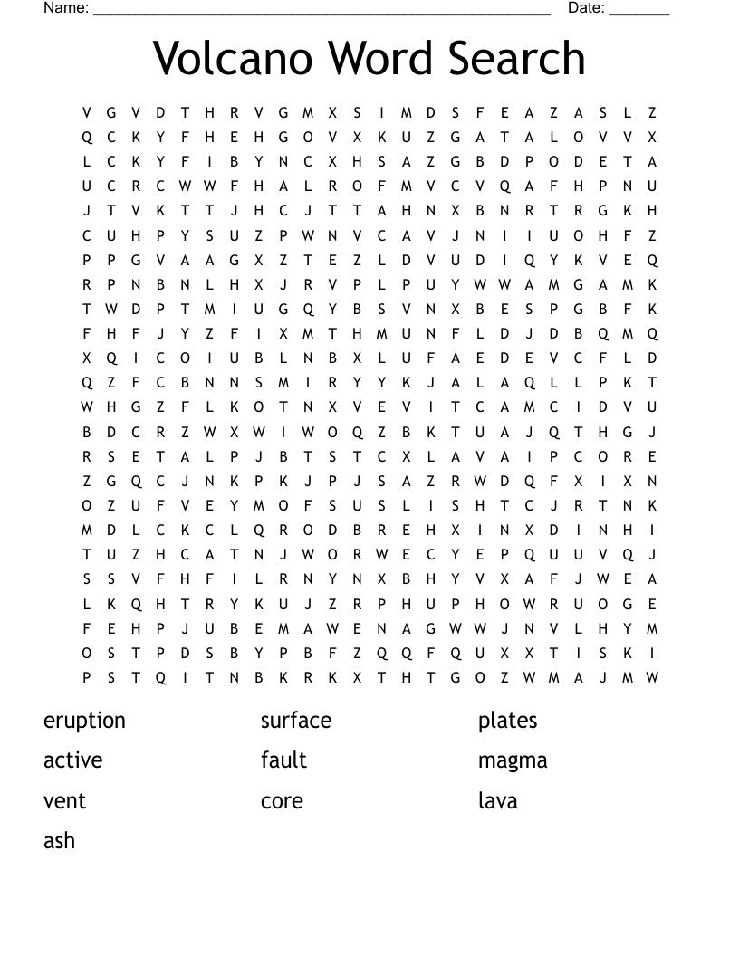 Volcano Word Search - WordMint