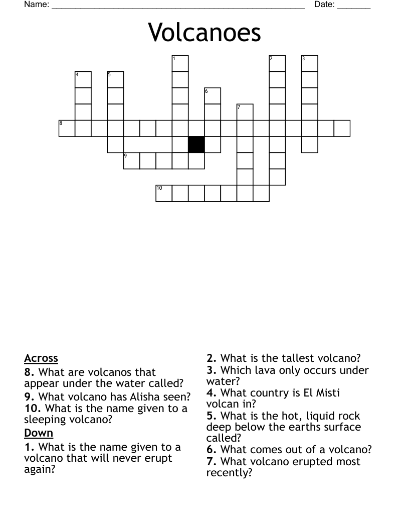 Volcanoes Crossword - WordMint