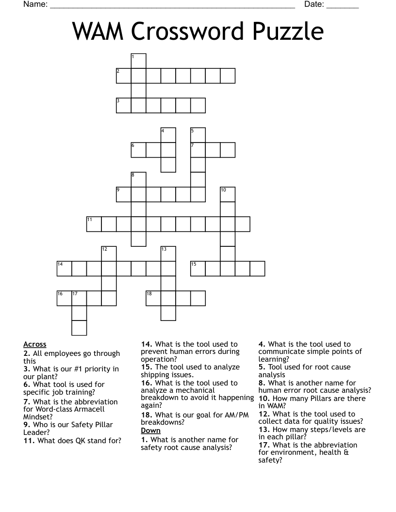 WAM Crossword Puzzle - WordMint