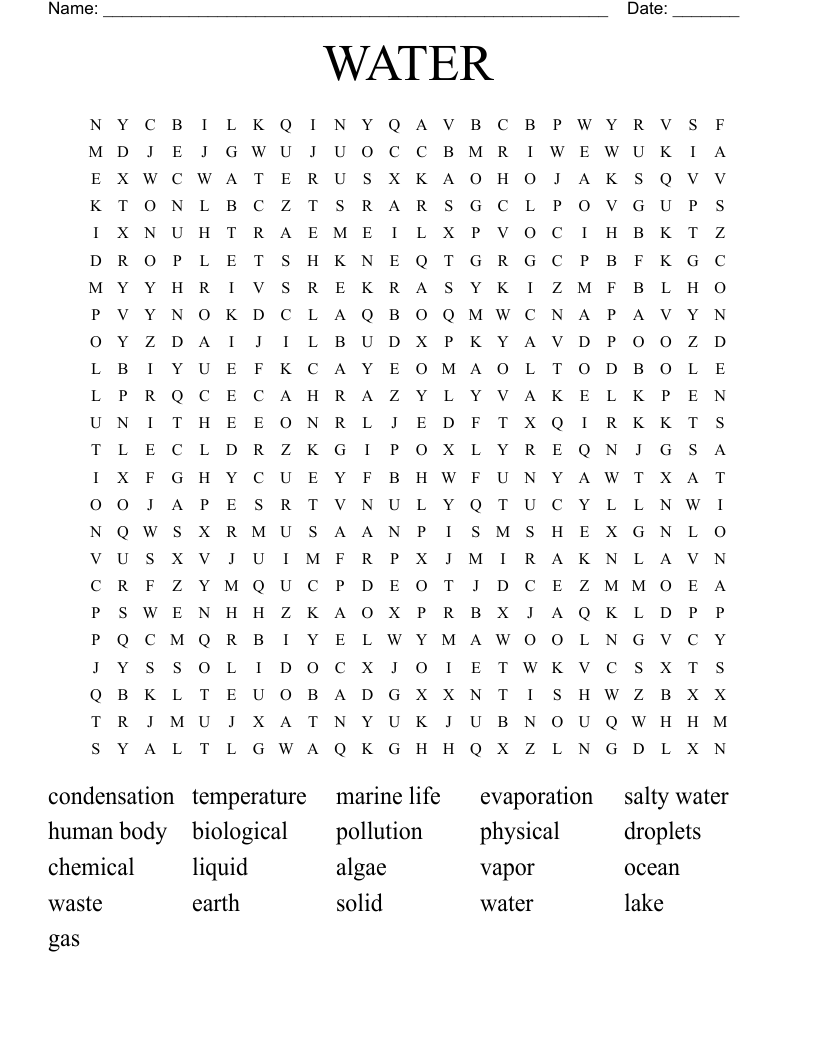WATER Word Search - WordMint