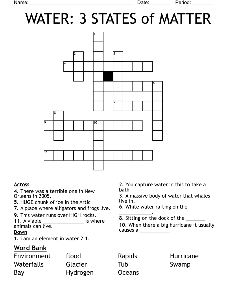 WATER: 3 STATES of MATTER Crossword - WordMint