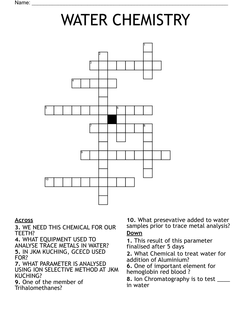 WATER CHEMISTRY Crossword - WordMint