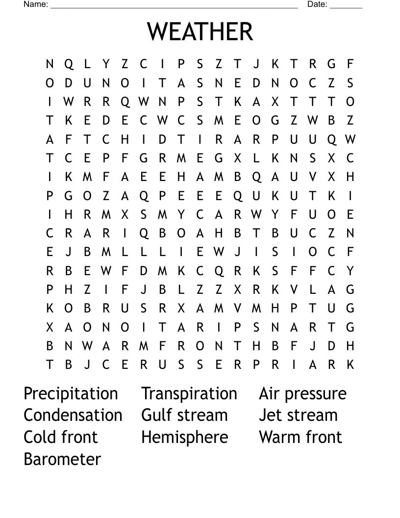 WEATHER Word Search - WordMint