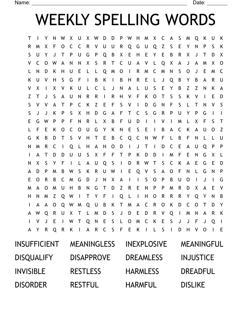 WEEKLY SPELLING WORDS Word Search - WordMint