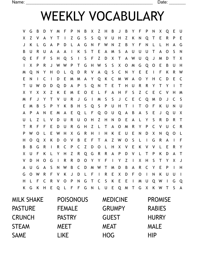 WEEKLY VOCABULARY Word Search - WordMint