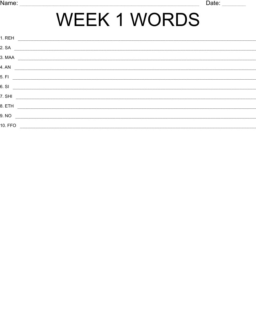 WEEK 1 WORDS Word Scramble - WordMint