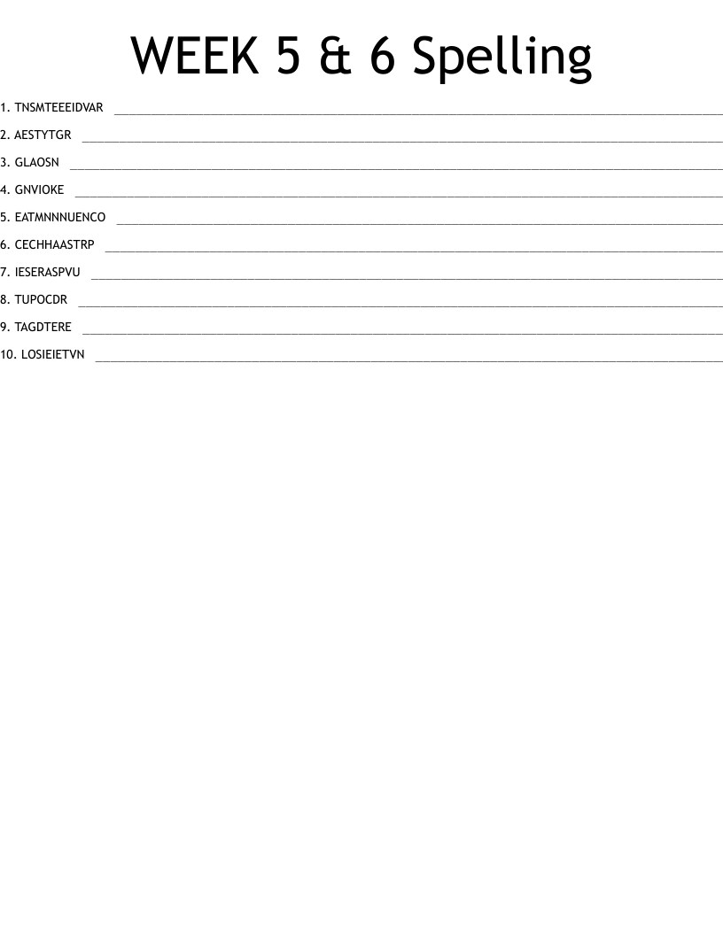 WEEK 5 & 6 Spelling Word Scramble - WordMint