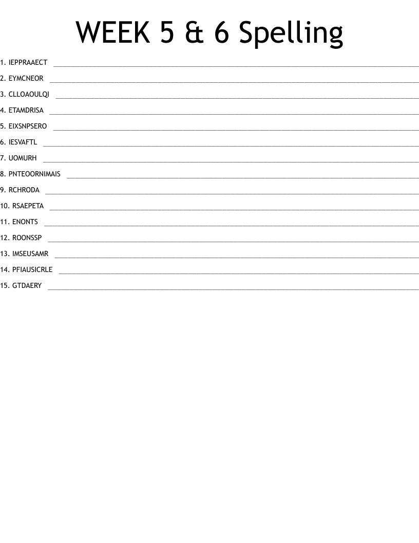 WEEK 5 & 6 Spelling Word Scramble - WordMint