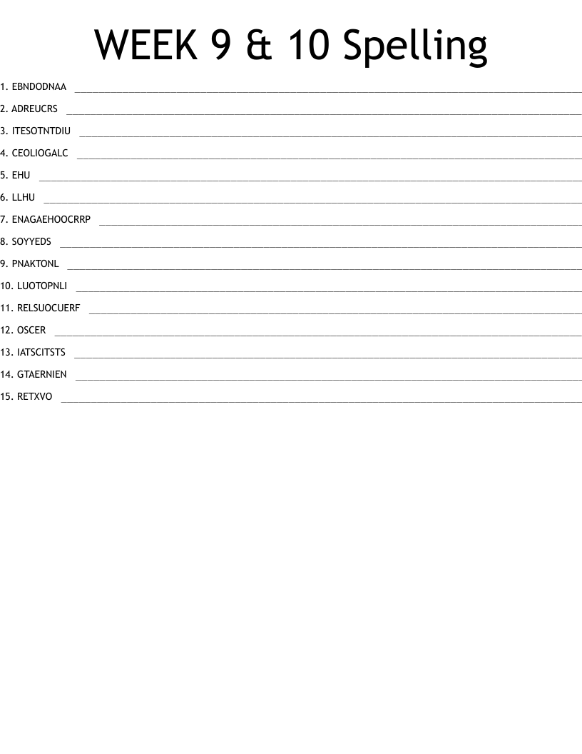 WEEK 9 & 10 Spelling Word Scramble - WordMint