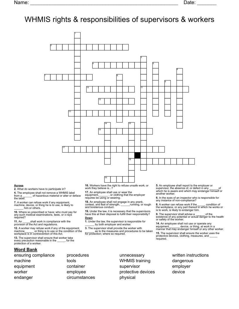 Topic 4 Workers Rights Practice Worksheet Crossword Puzzle