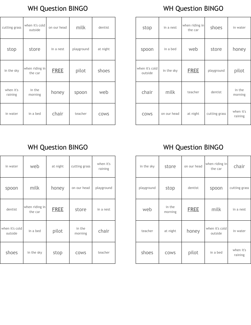 WH Question BINGO - WordMint