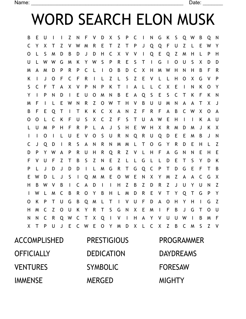 WORD SEARCH ELON MUSK - WordMint
