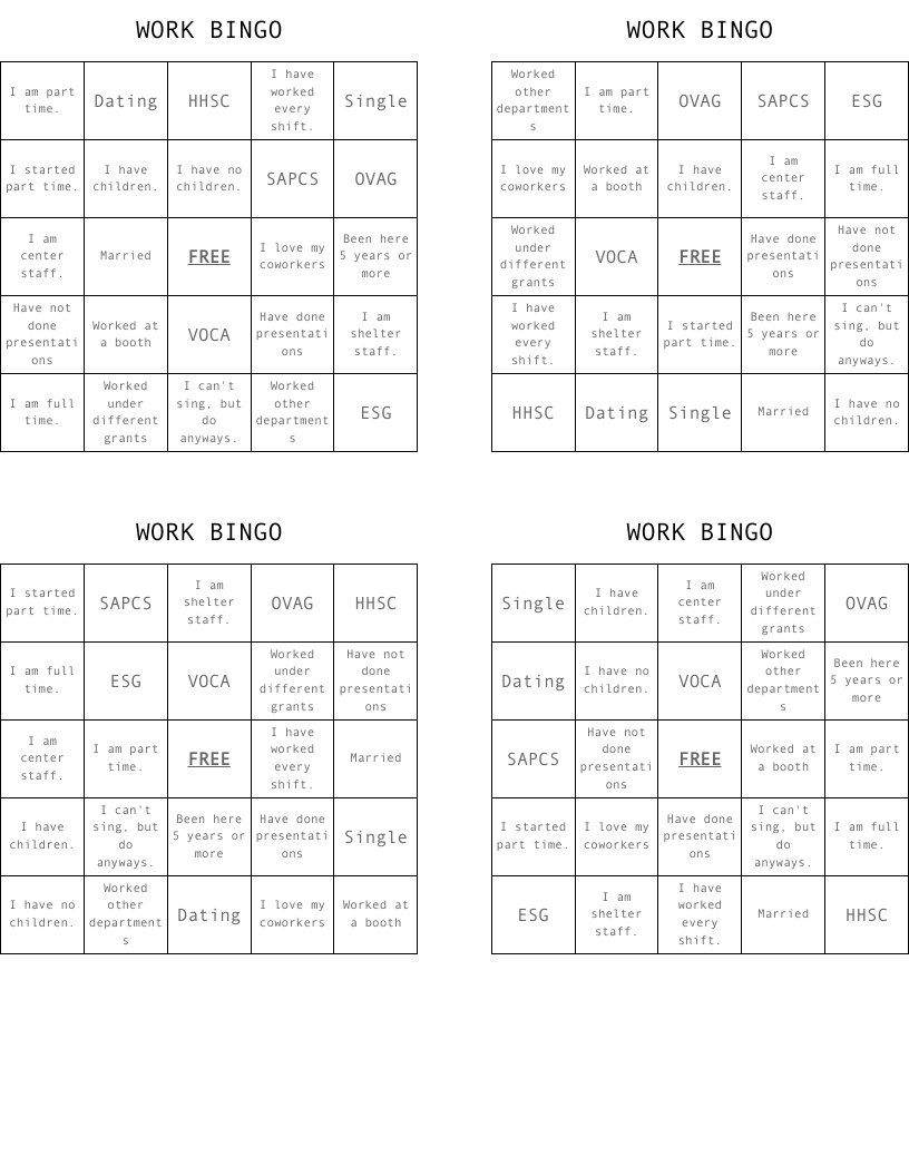 WORK BINGO - WordMint