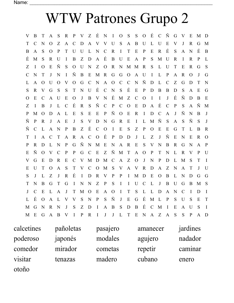 WTW Patrones Grupo 2 Word Search - WordMint