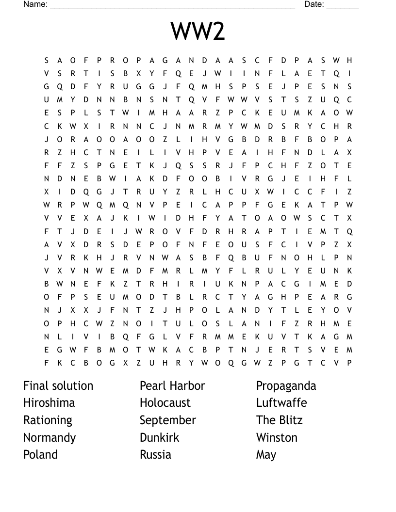 WW2 Word Search WordMint