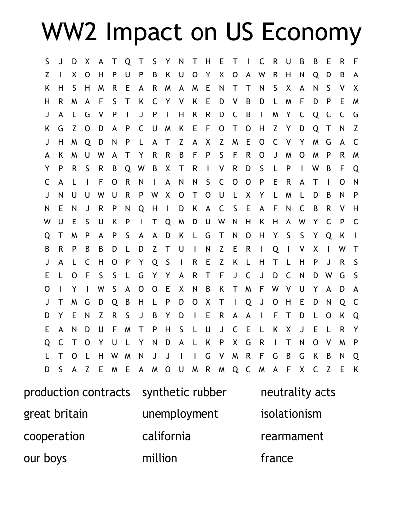 WW2 Impact on US Economy Word Search - WordMint