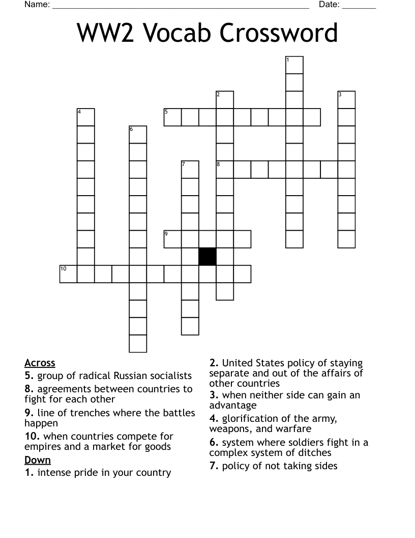 WW2 Vocab Crossword - WordMint