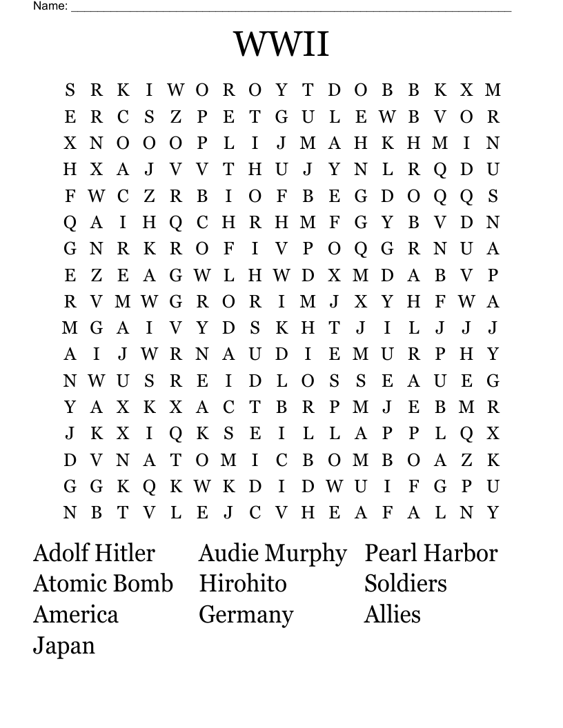 WWII Word Search - WordMint