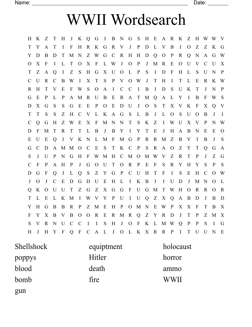 WWII Wordsearch - WordMint