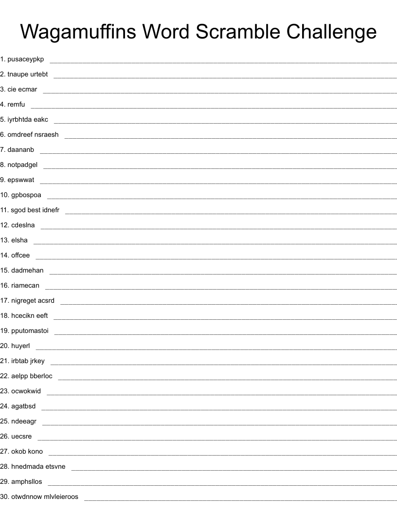 Wagamuffins Word Scramble Challenge - WordMint