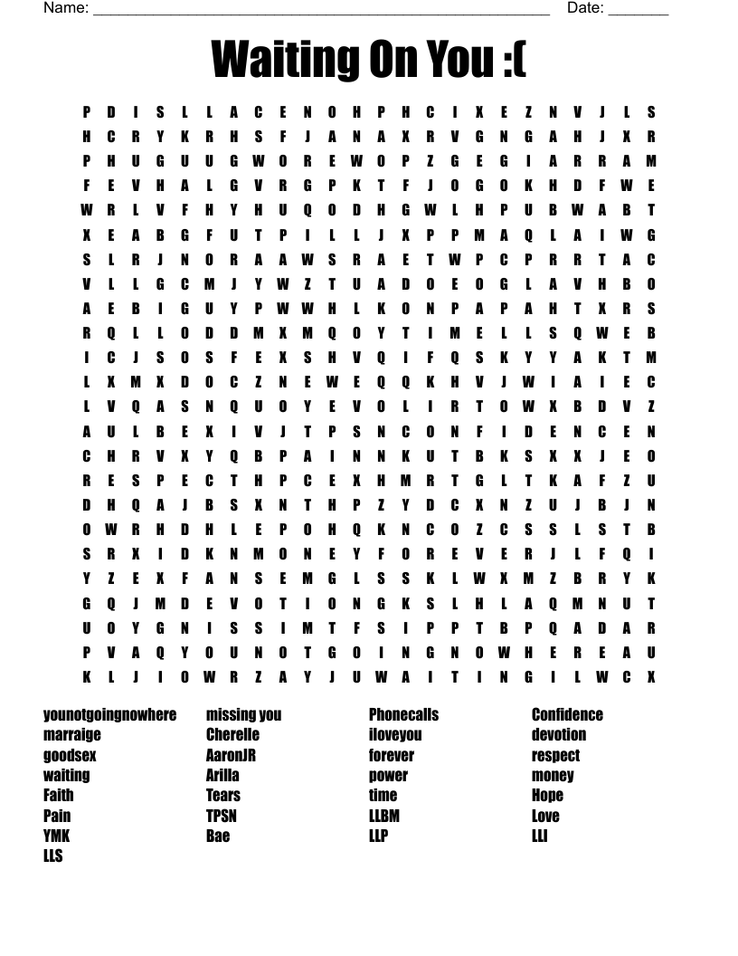 Waiting On You :( Word Search - WordMint