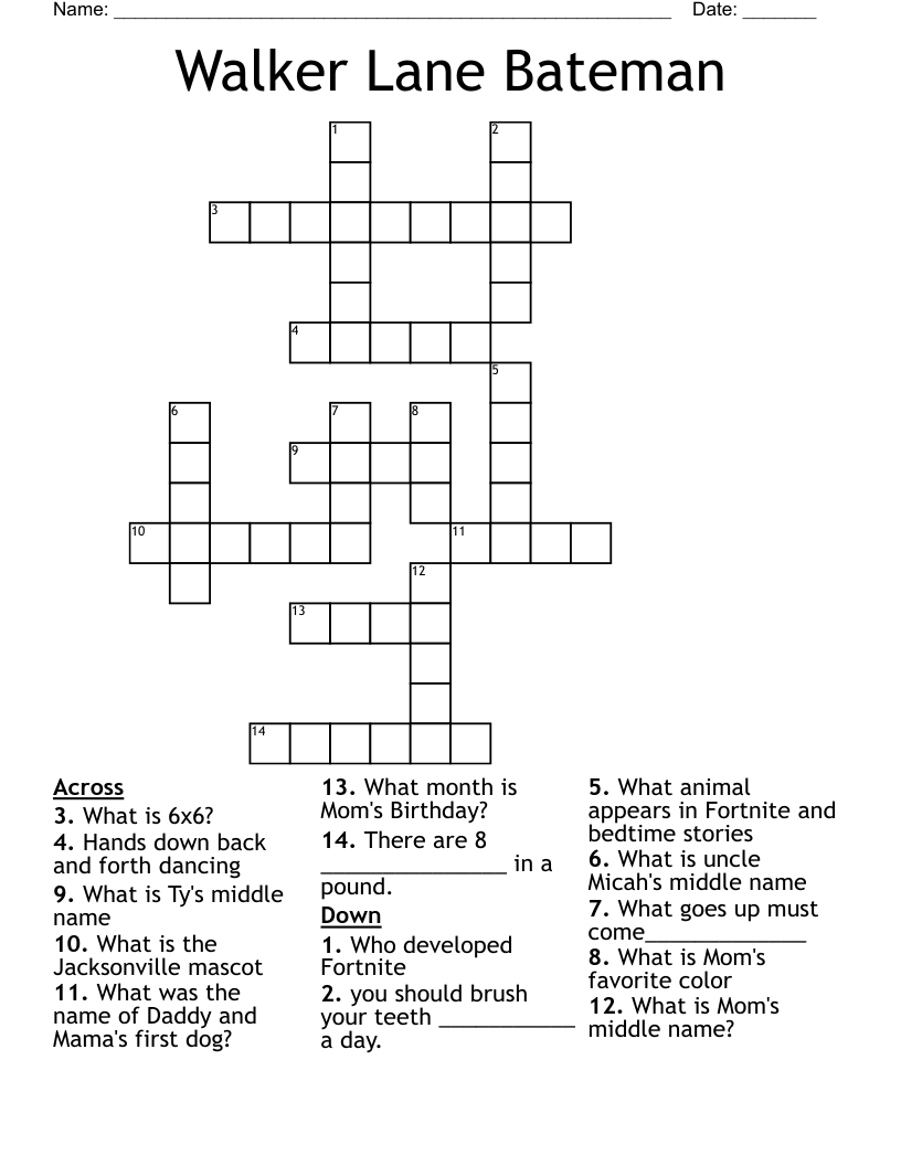 Walker Lane Bateman Crossword - WordMint