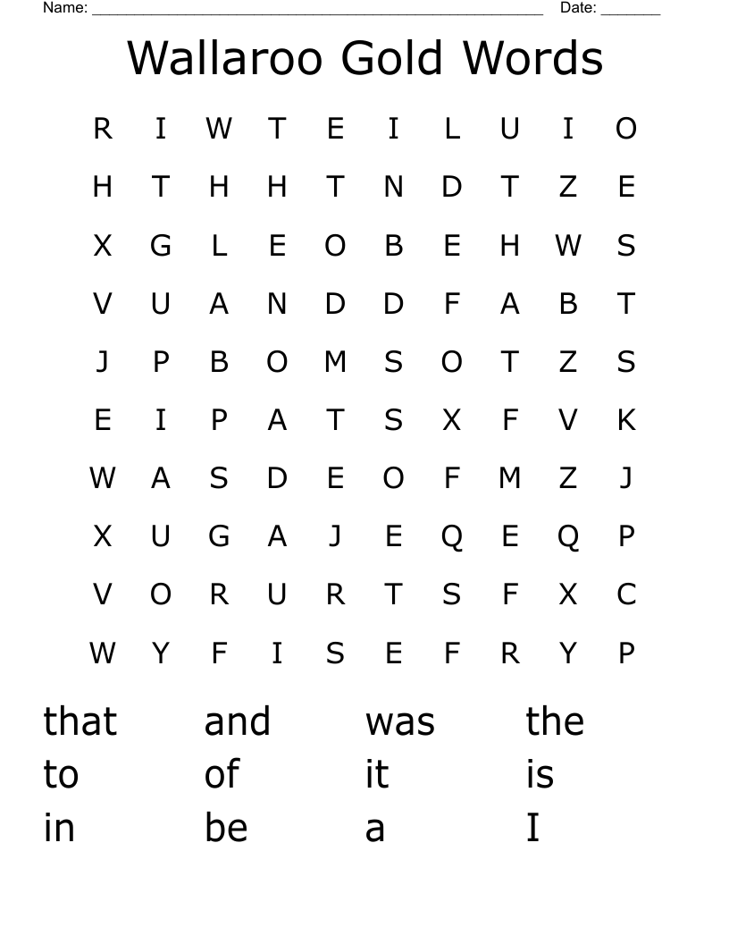 Wallaroo Gold Words Word Search - WordMint