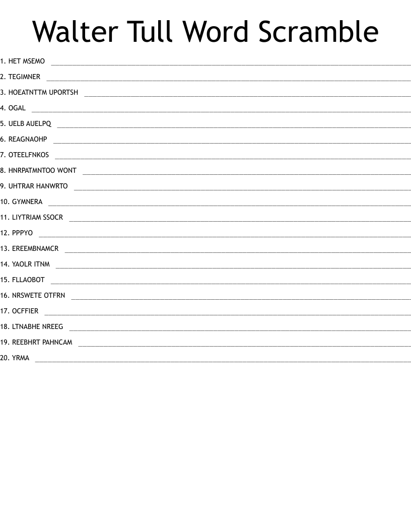 Walter Tull Word Scramble - WordMint
