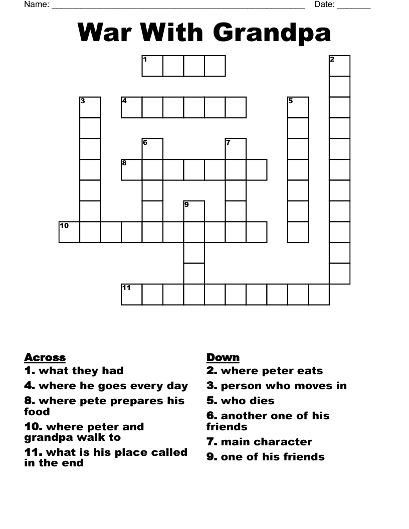 War With Grandpa Crossword - WordMint