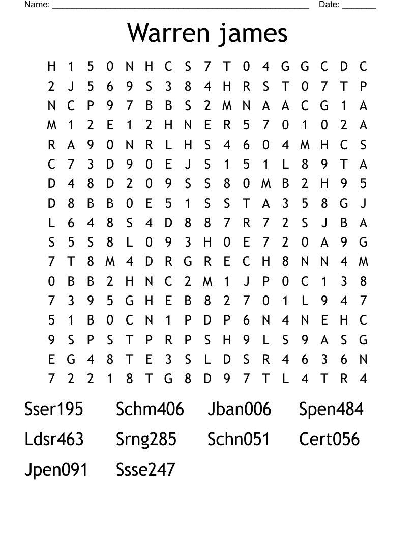 Warren james Word Search - WordMint