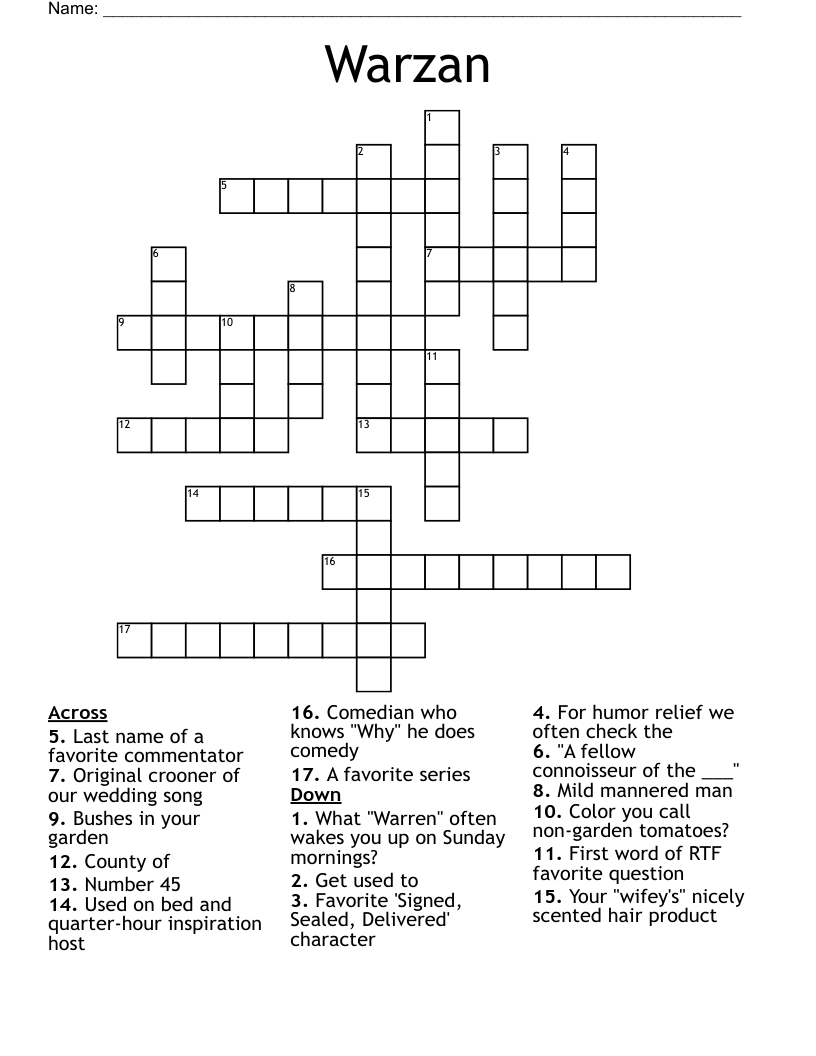 Warzan Crossword - WordMint