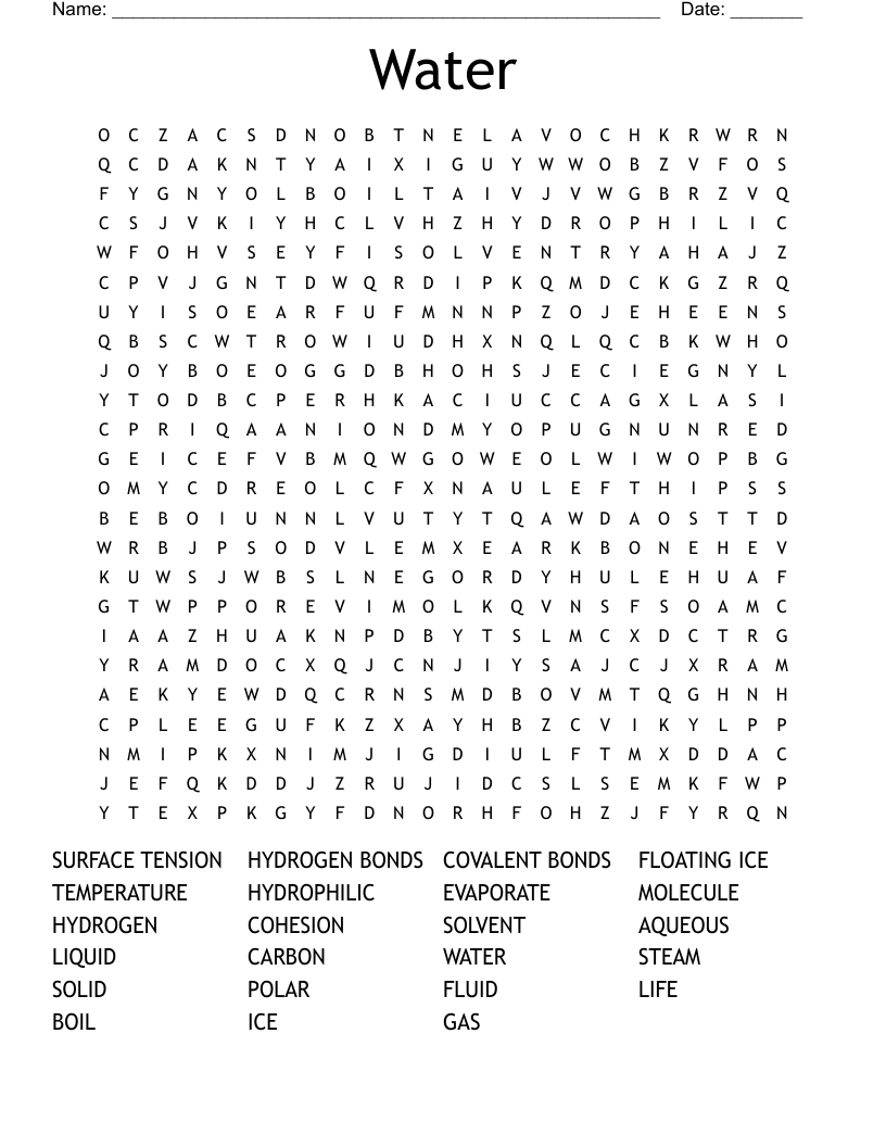 Water Word Search WordMint