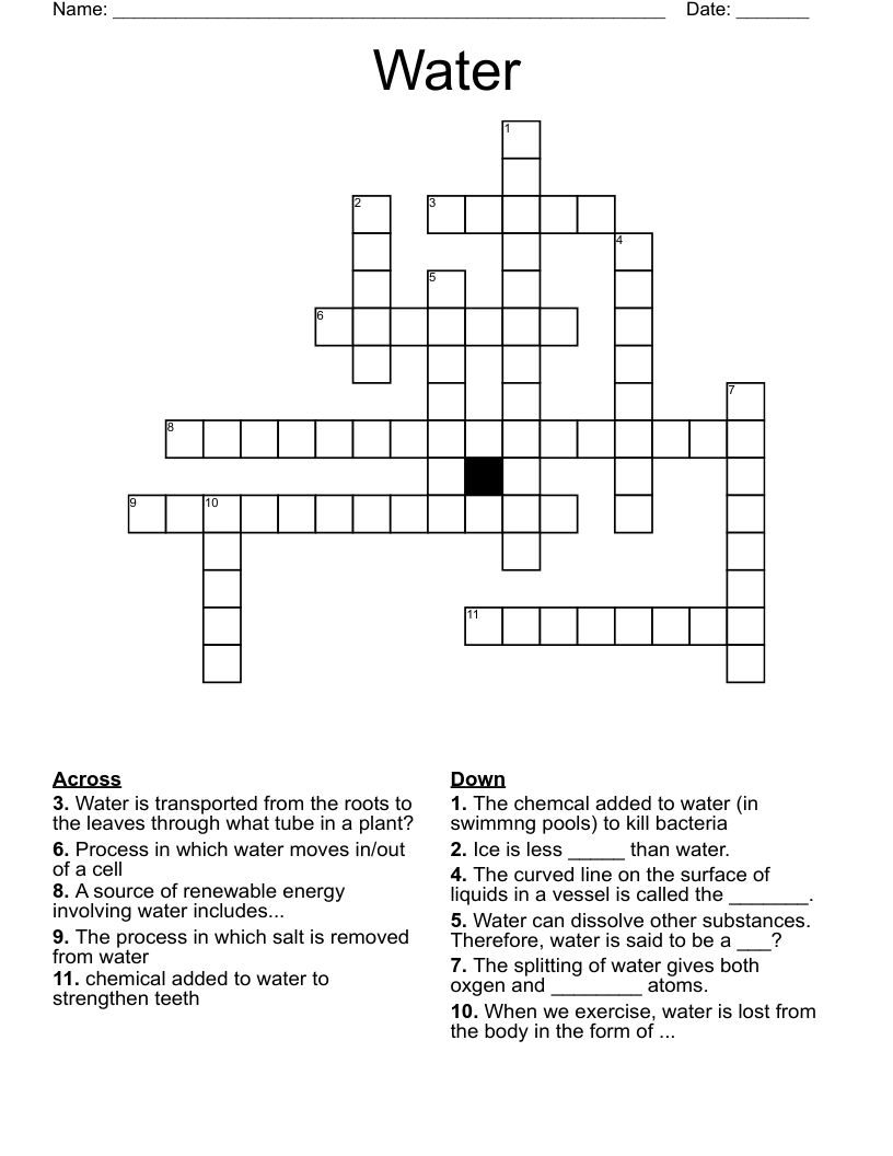 Water Crossword - WordMint