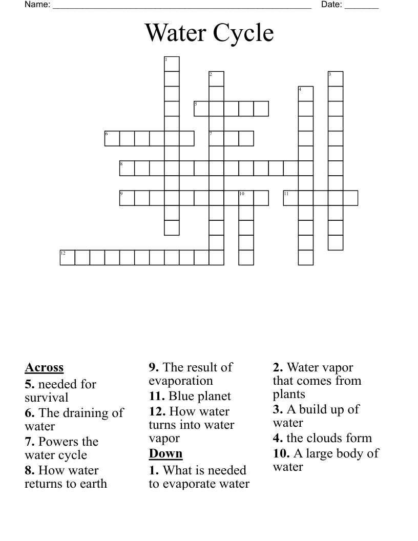 Water Cycle Crossword - WordMint