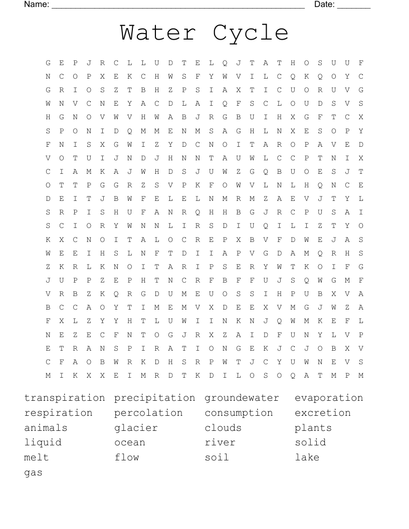 Water Cycle Word Search - WordMint