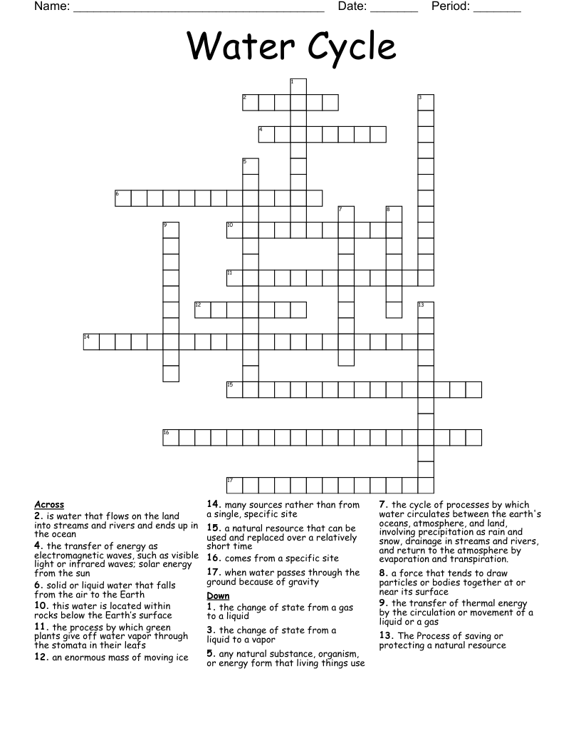Water Cycle Crossword Puzzle Pdf at James Glassop blog