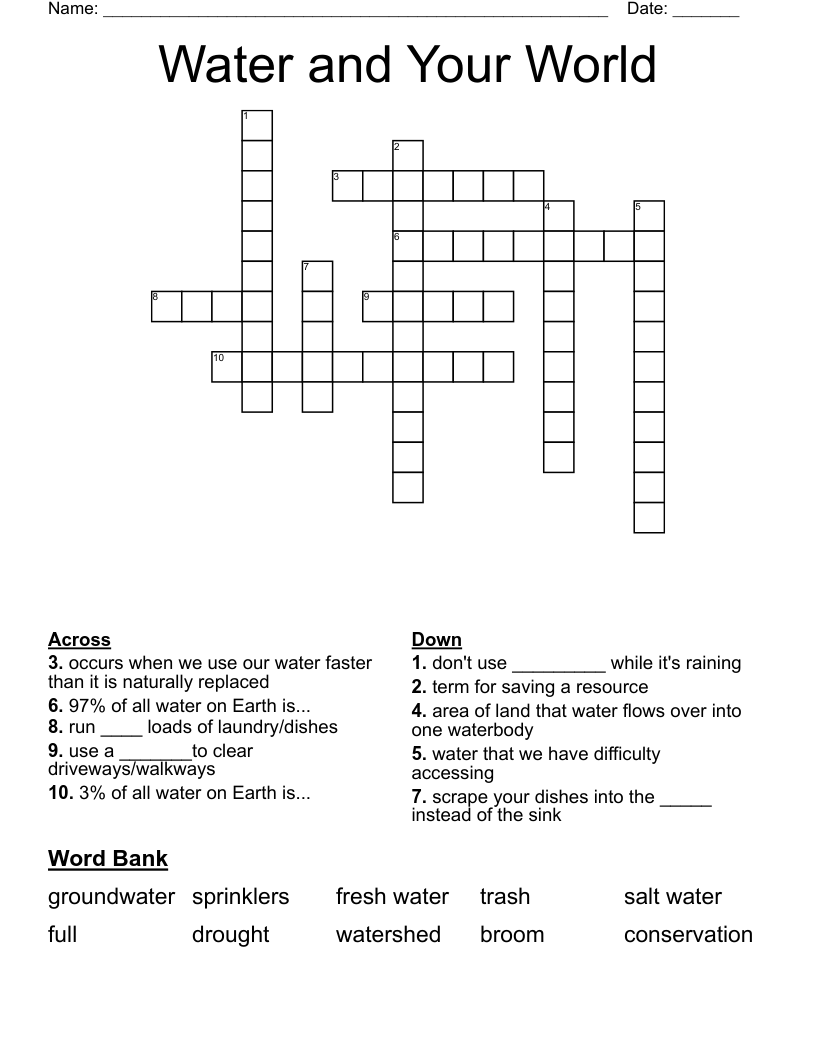 Water and Your World Crossword - WordMint