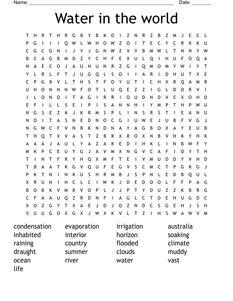 Water in the world Word Search - WordMint