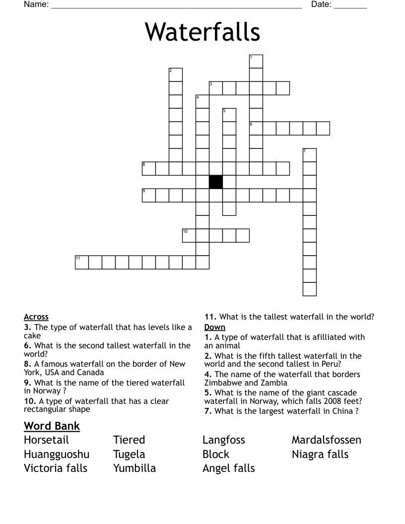 Waterfalls Crossword WordMint