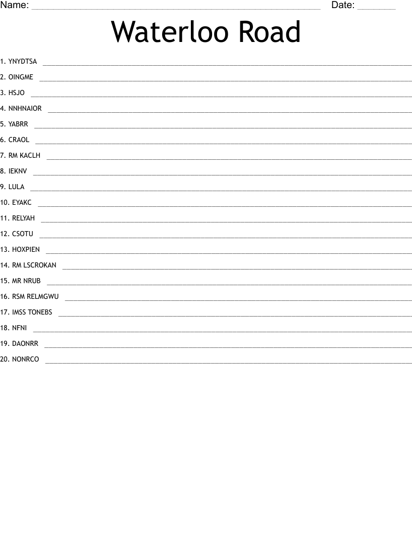 Waterloo Road Word Scramble - WordMint