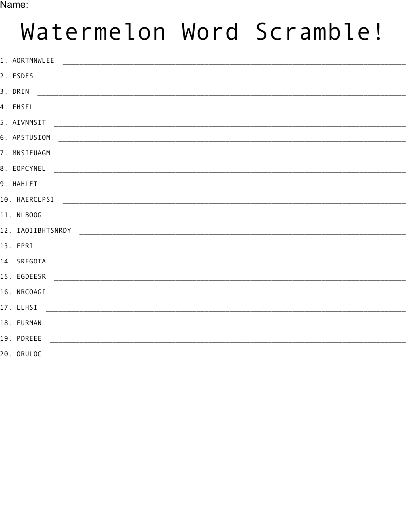 Watermelon Word Scramble! - WordMint