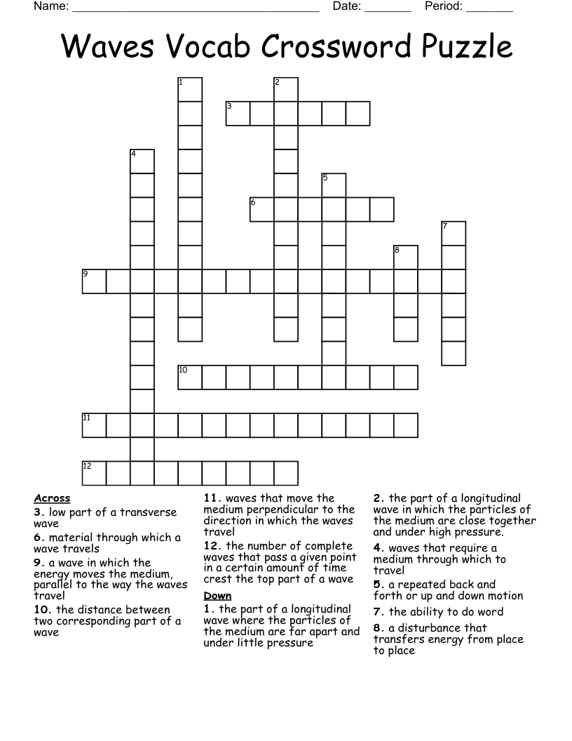 Waves Vocab Crossword Puzzle - WordMint