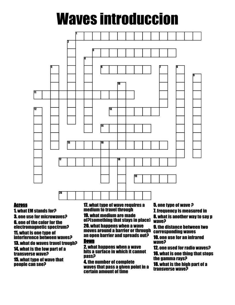 Waves introduccion Crossword - WordMint